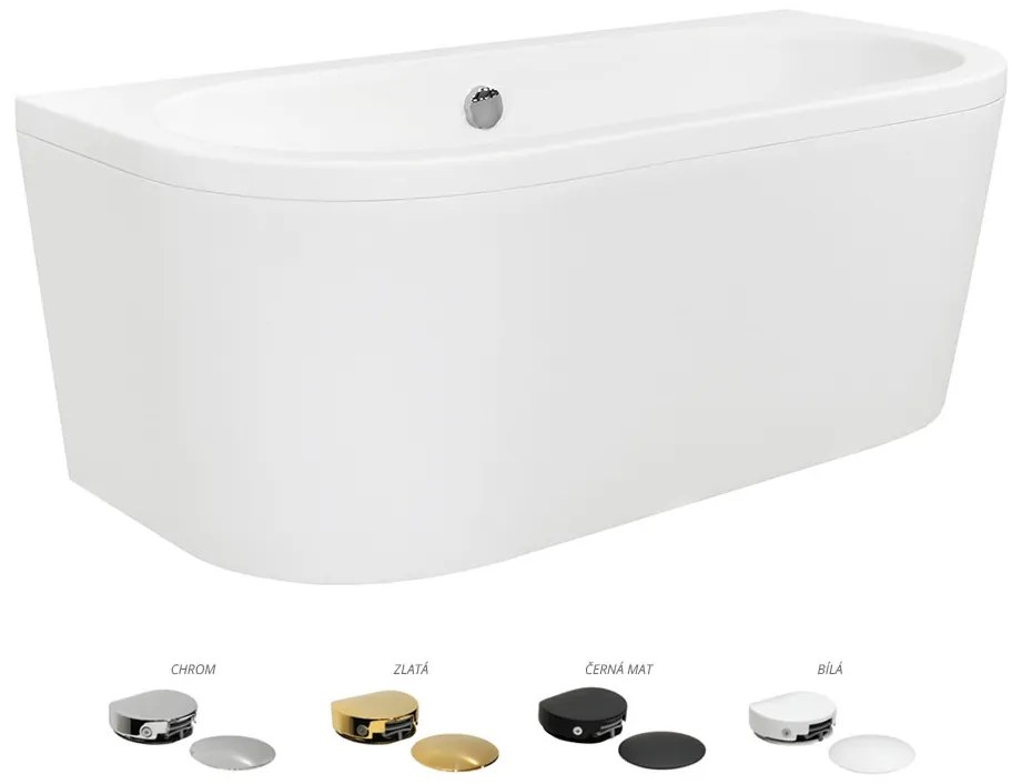 Besco Volně stojící vana ze sanitárního kompozitu Volya CC/NP 150x75, napouštění přes přepad Rozměry (cm): 150x75, Typ a barva výpustě: McAlpine Click-Clack s napouštěním přes přepad, černá mat