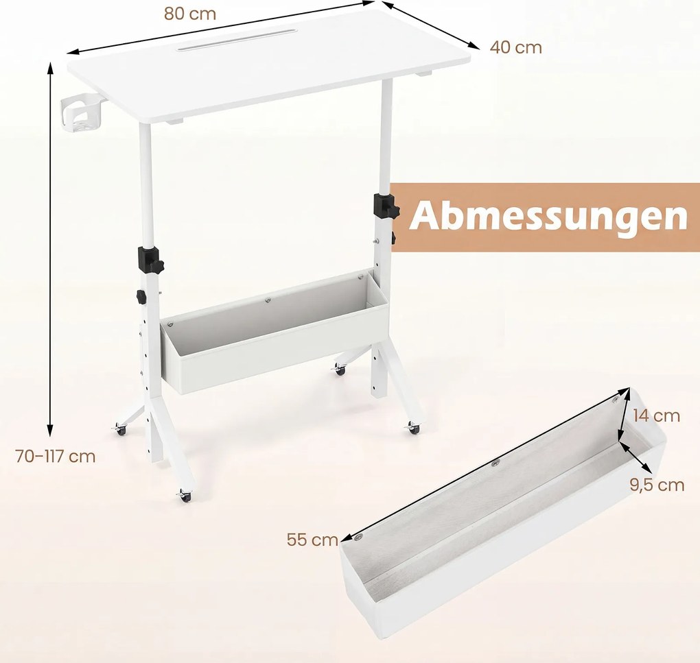 Costway Stůl k stání, výškově nastavitelný 70-117 cm, na kolečkách s látkovým