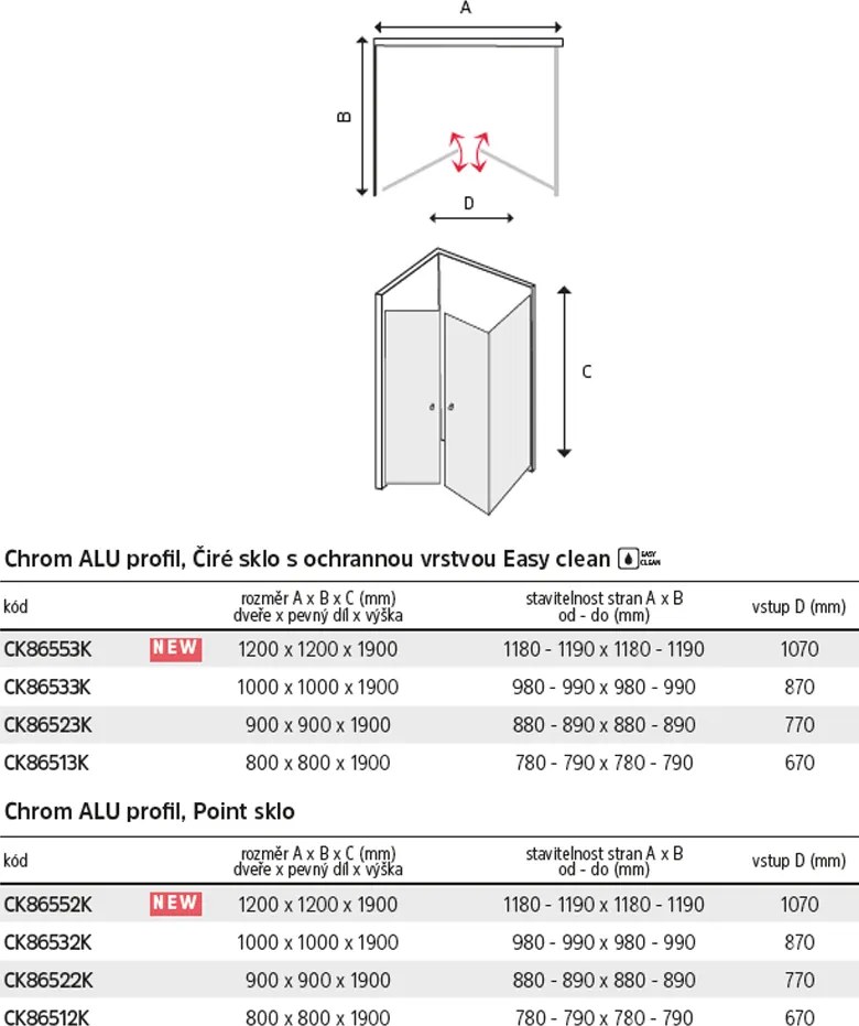 Mereo Mereo, Sprchový kout, Lima, čtverec, chrom ALU, dveře lítací, sklo Čiré, CK86513K