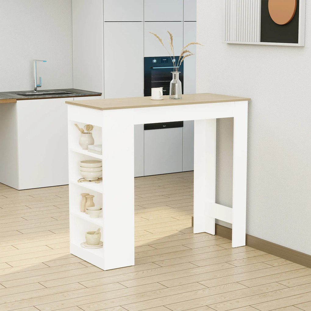 HOMCOM barový stůl pro 2 osoby, vysoký bistro stůl se 4 otevřenými policemi pro malé prostory — kuchyně a obývací pokoj, 115 x 50 x 102,7 cm, moderní…