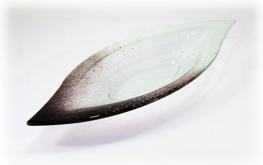 BDK-GLASS Skleněná mísa LIST 47x19cm - fialový dekor