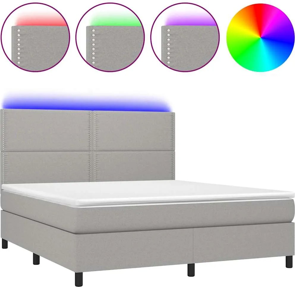 Box spring postel s matrací a LED světle šedá 180x200 cm textil 3134813