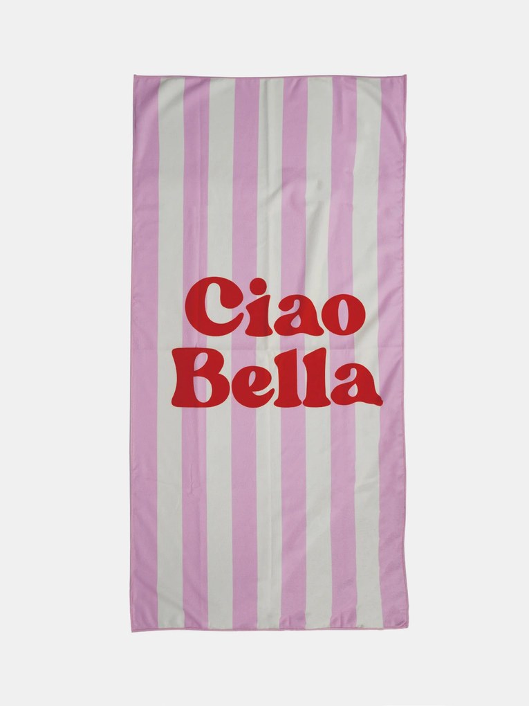 Sinsay - Pruhovaný ručník s nápisem „Ciao Bella“ - růžová