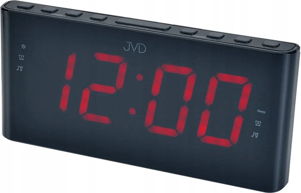 Červený Led Radiobudík Jvd SB1000.1 Radio Fm Dva Alarmy Číslice 4,6 cm