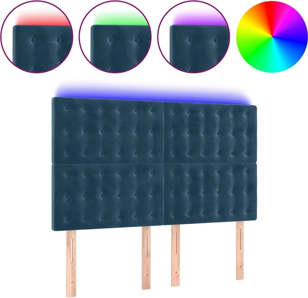 Čelo postele s LED tmavě modré 144x5x118/128 cm samet 3122910