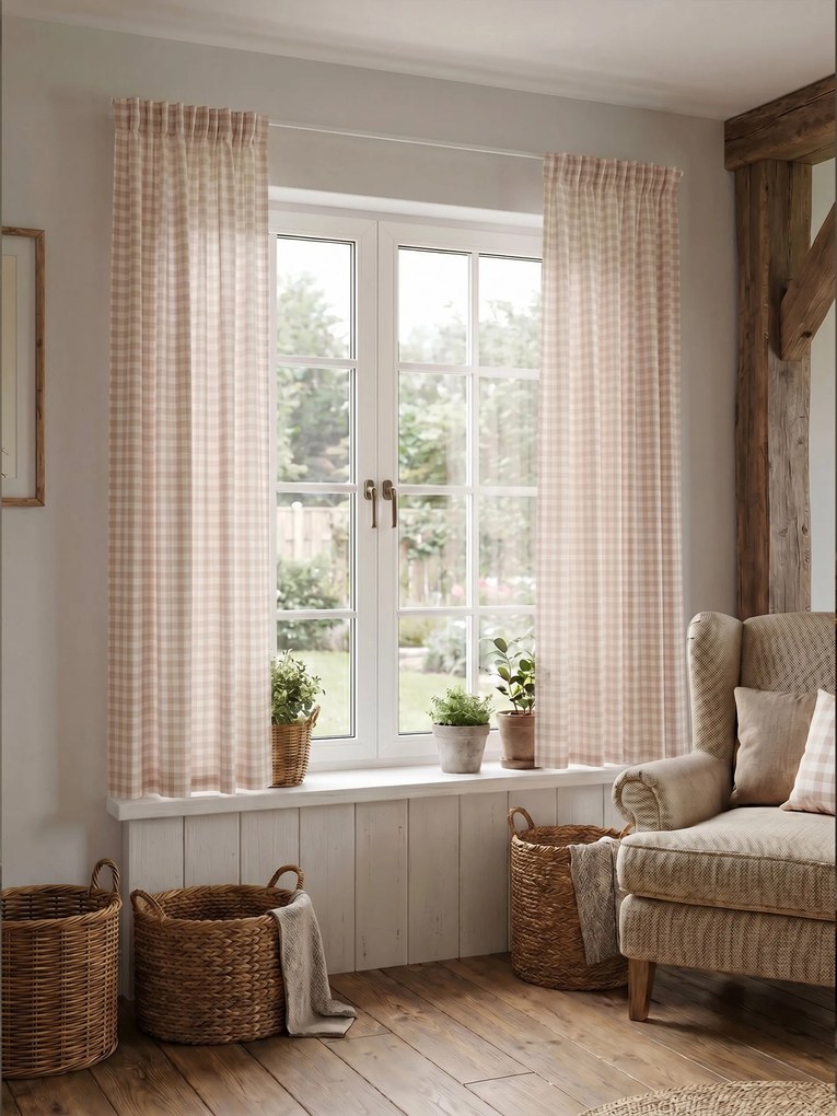 Sinsay - Curtain on tape with check pattern - béžová