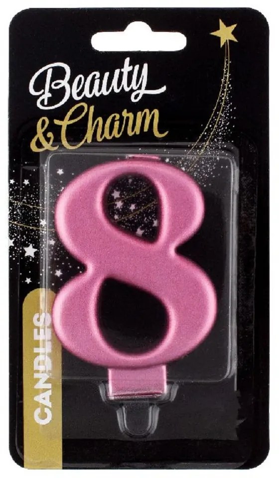 Svíčka dortová číslice 8 metalická, růžová 8 cm