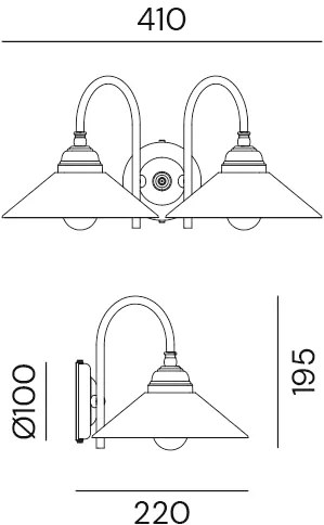 Il Fanale Tabia, nástěnné svítidlo z mosazi a bílé skla, 2x10W LED E14, šířka 41cm