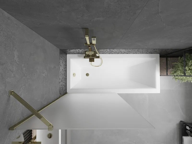 Mexen Next, vanová zástěna 1-křídlová 90 x 150 cm, fixní křídlo, 6 mm námraza sklo, zlatý profil, 895-090-000-00-30-50