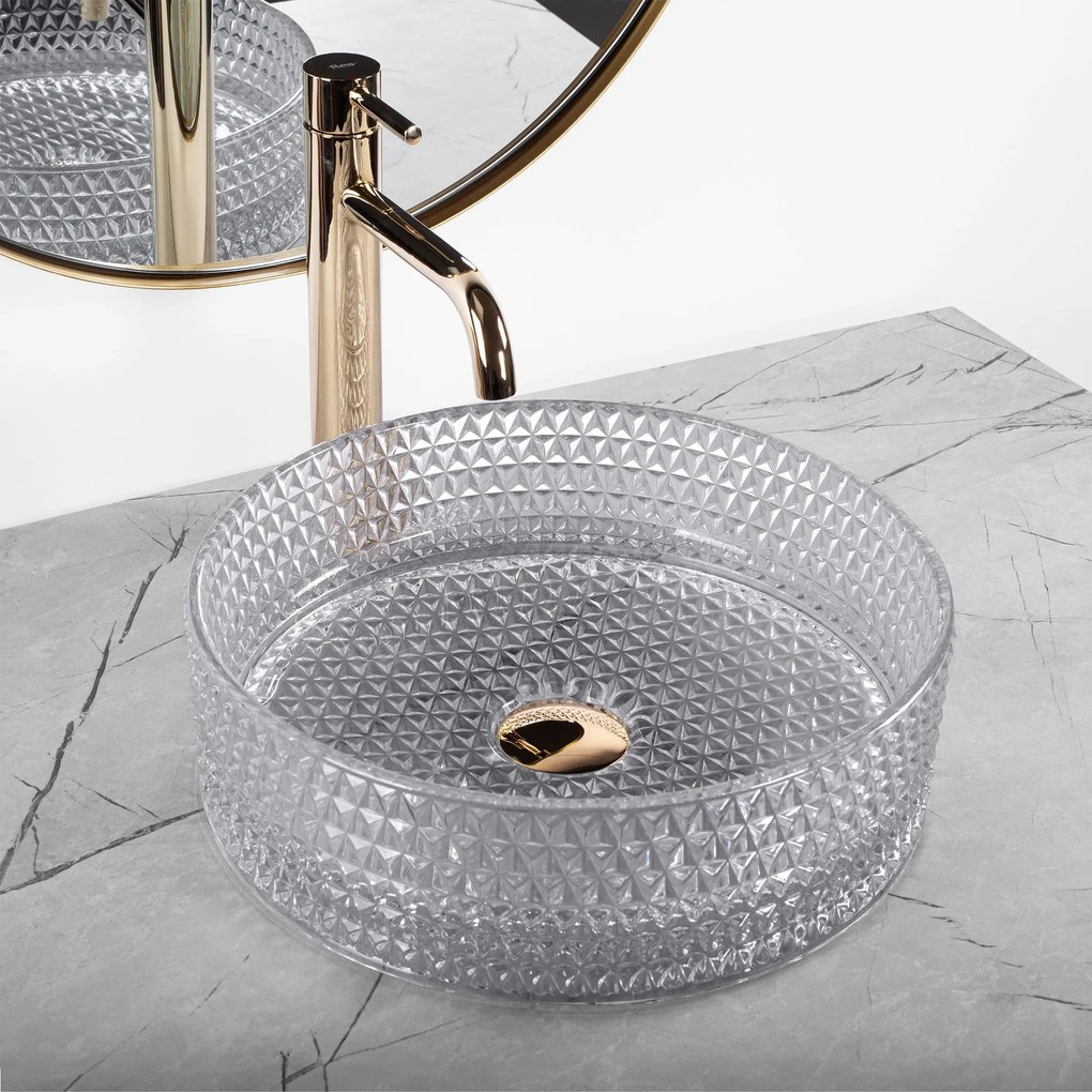Rea Cristal, skleněné umyvadlo na desku 355 x 355 x 115 mm, kouřové sklo, REA-U9615