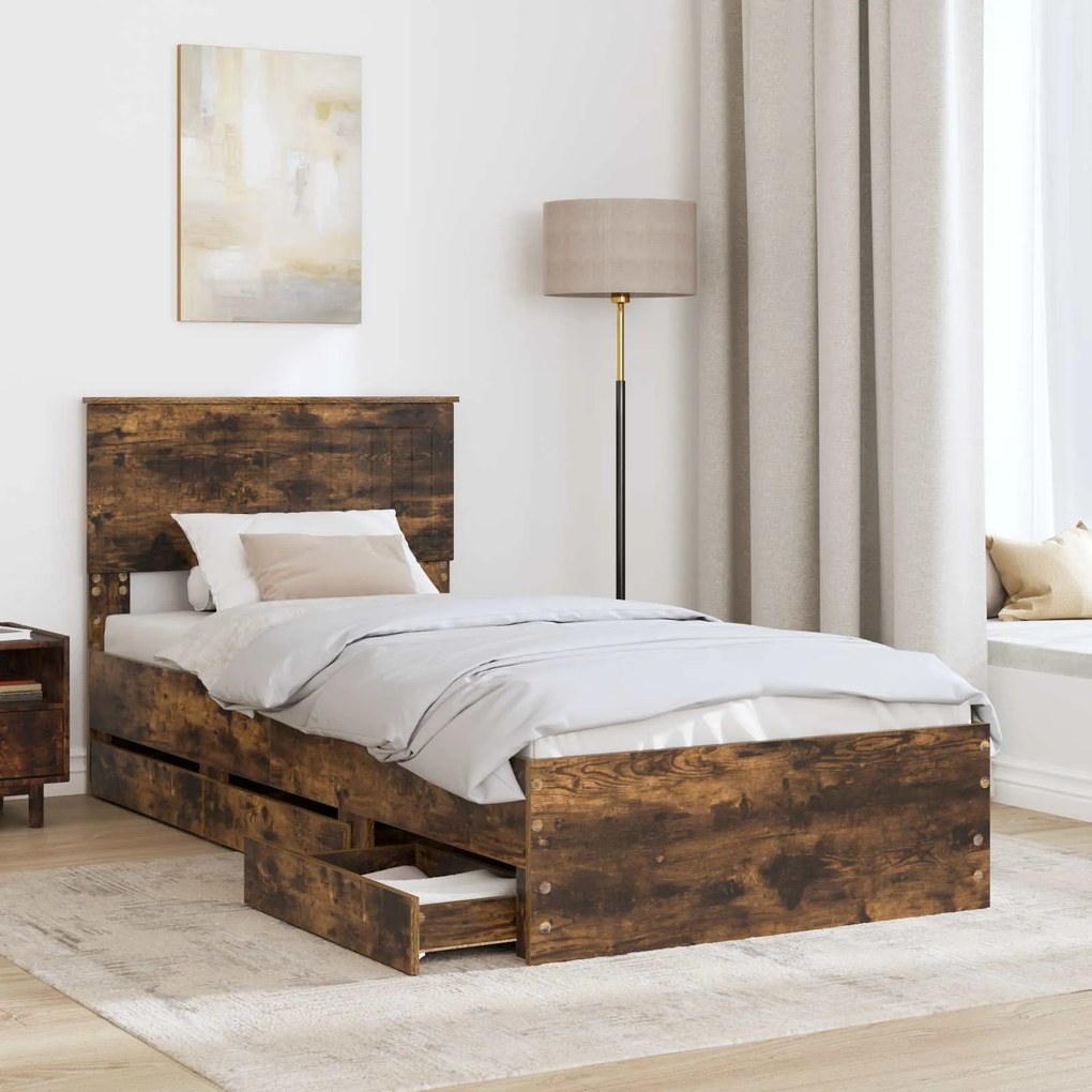 Rám postele s čelo Kouřový dub 90 x 190 cm Inženýrské dřevo 3410753