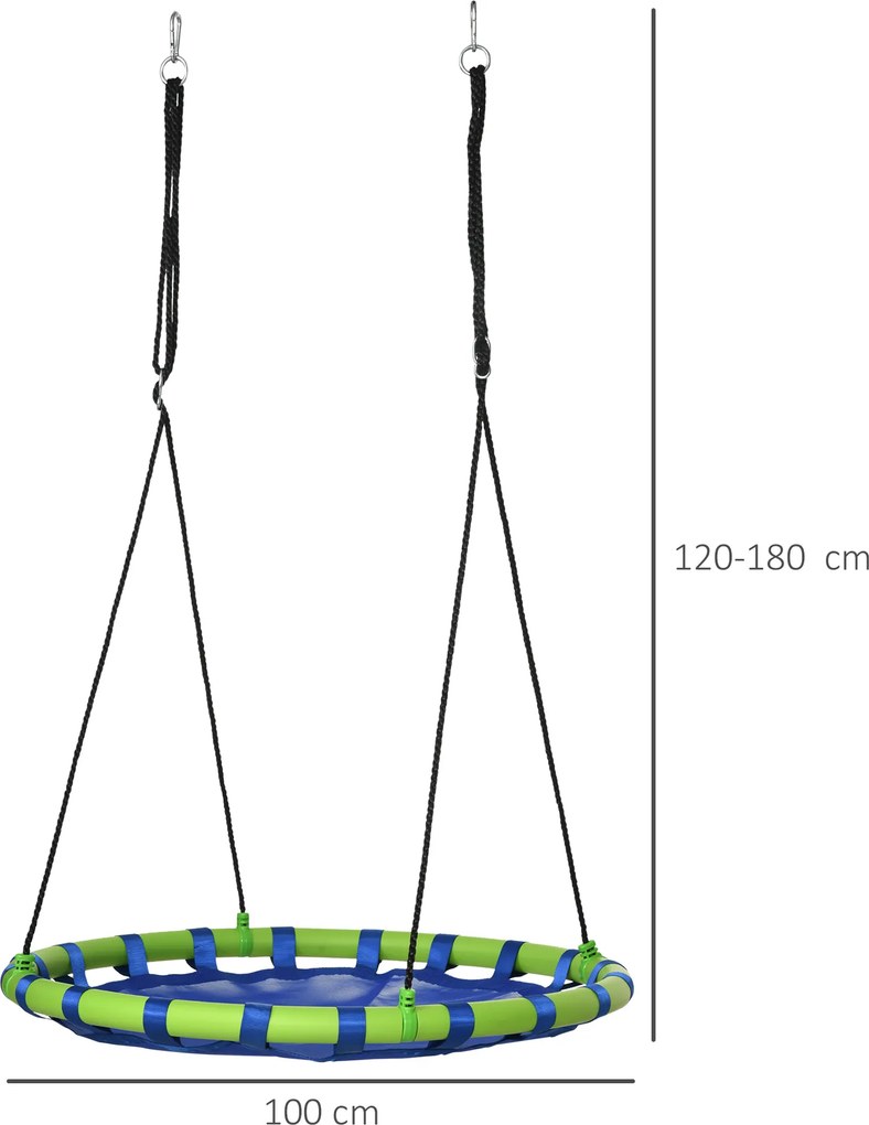 Houpací hnízdo Outsunny - nastavitelné pro děti 3-8 let, nosnost 150 kg, venkovní Ø100x120-180 cm Modrá