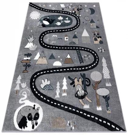 Dywany Luszczow Dětský kusový koberec FUN Route, ulice, zvířata šedá Rozměr koberce: 140 x 190 cm