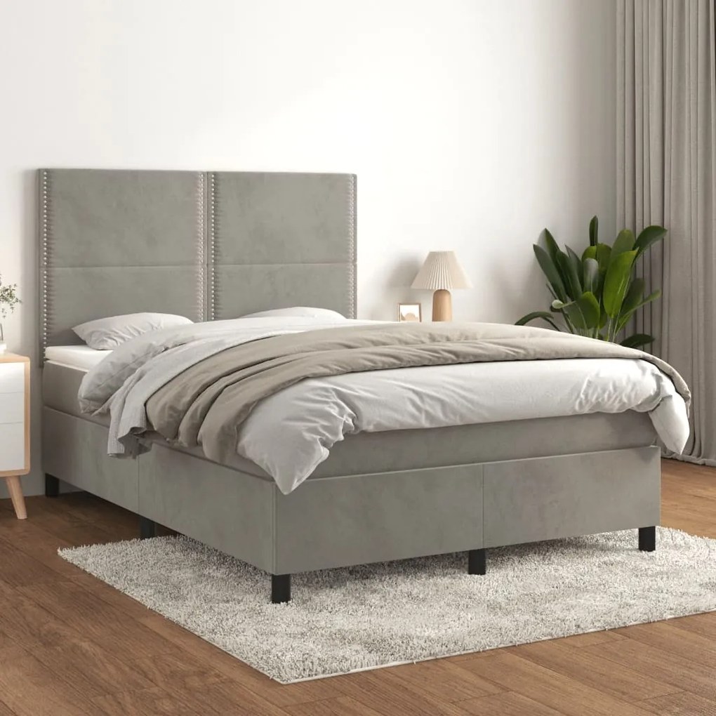 Box spring postel s matrací světle šedá 140x200 cm samet
