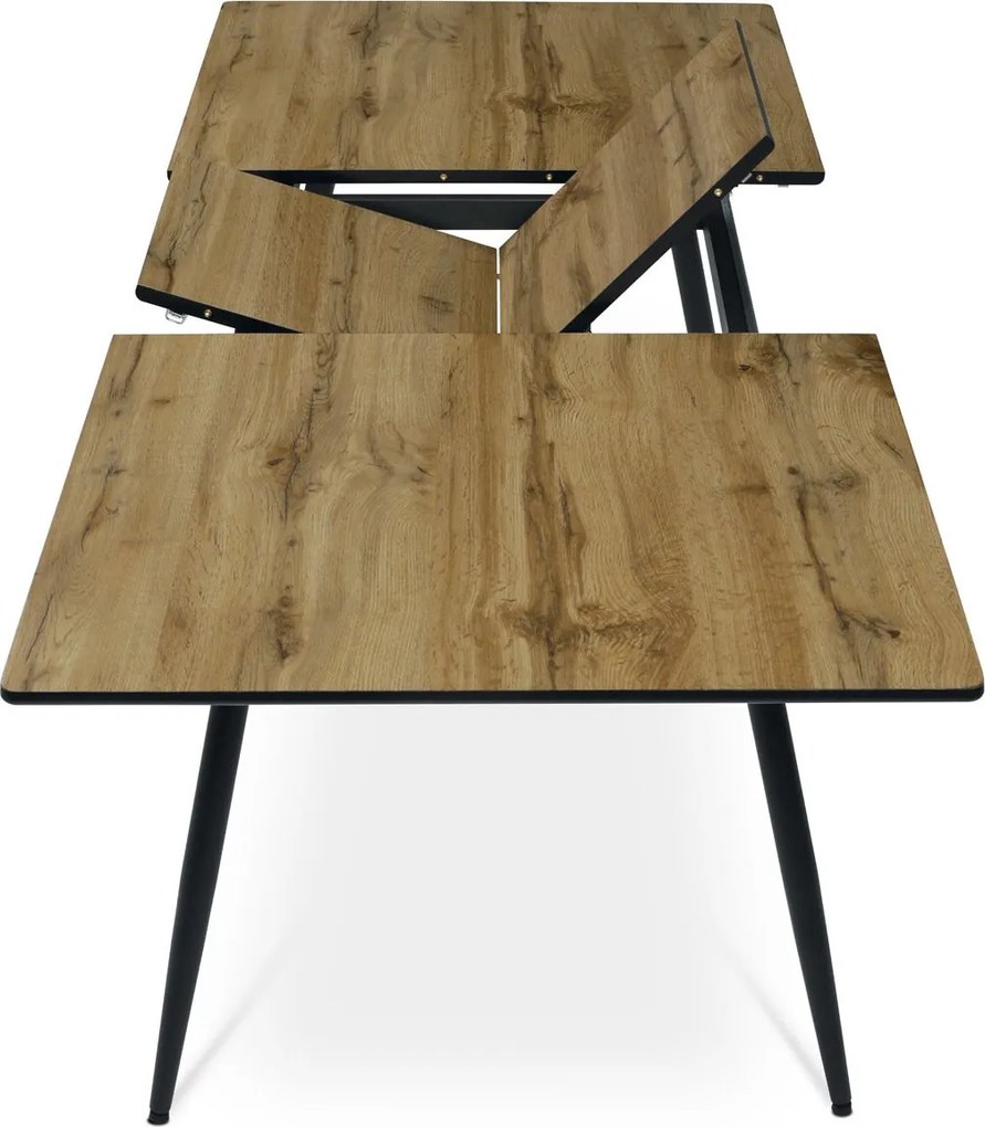 Autronic Jídelní stůl, 140+40x80x76 cm, MDF deska, 3D dekor divoký dub, kov, černý lak HT-921 OAK