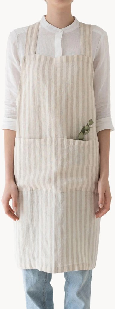 Lněná zástěra Natural White Stripes