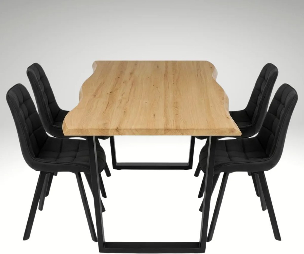 Vikio Jídelní set pro 4 osoby 160x90 cm dub noha U černá židle VJS156-4C