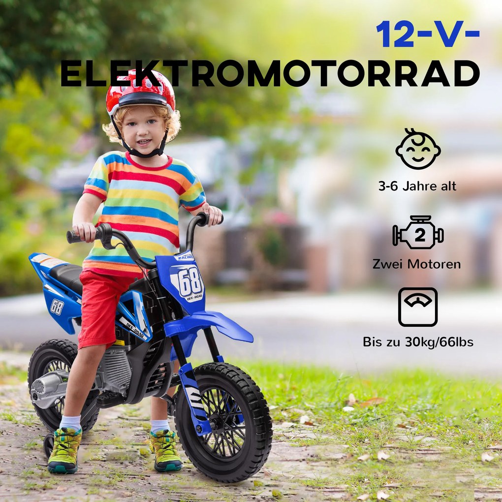 Dětská elektrická motorka AIYAPLAY, 12V dětský bicykl s hudbou, dětské vozidlo s odnímatelnými stabilizátory, 2,4-5 km/h, pro děti od 3 do 6 let, max…