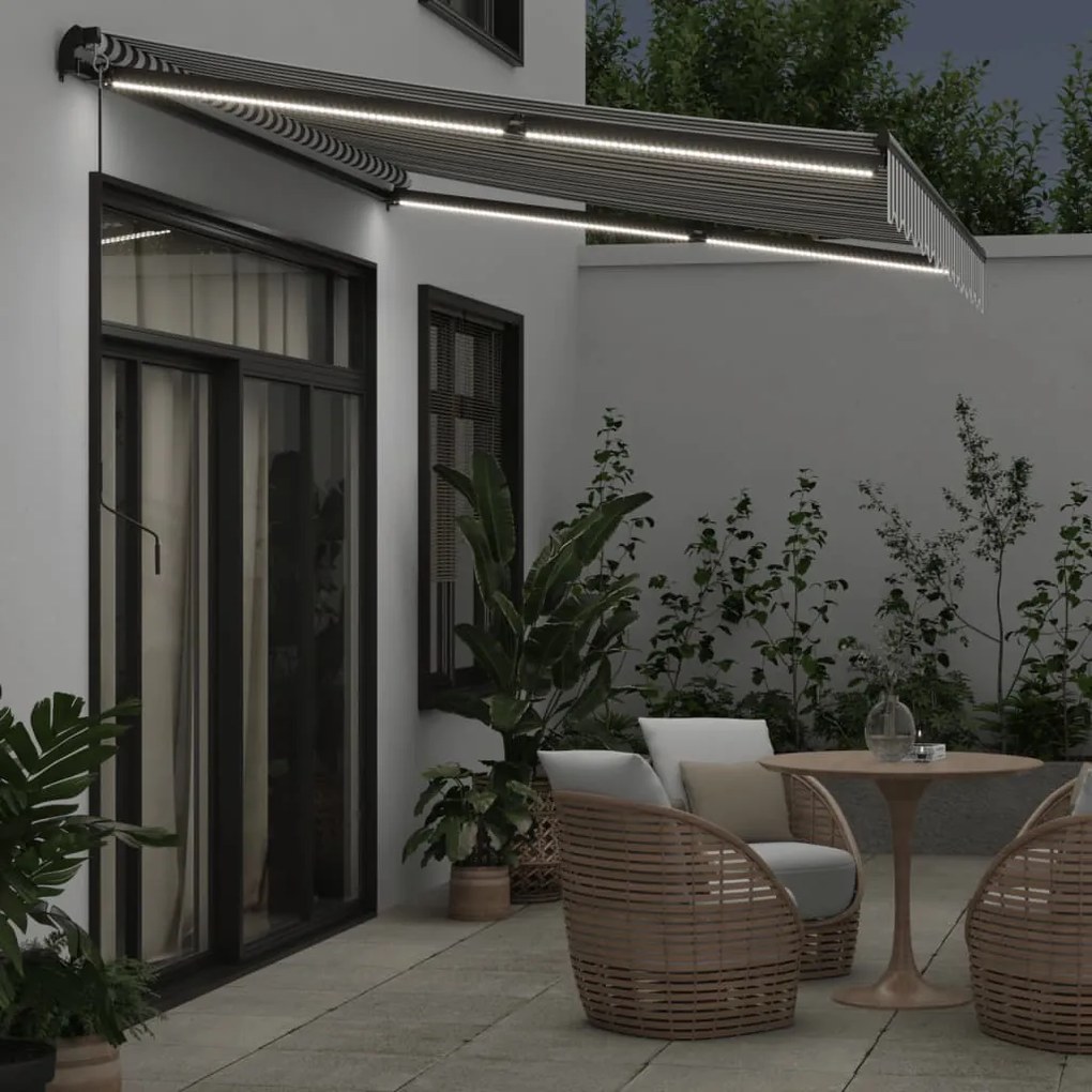 Ručně Zatahovací Markýza S Led Antracitová A Bílá 350 X 250 Cm