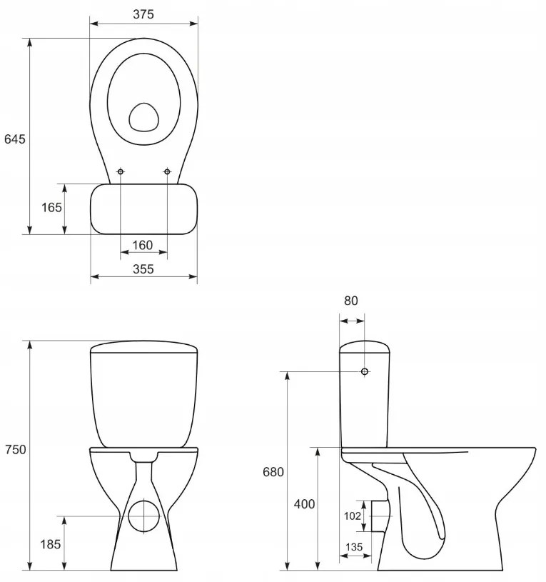 Cersanit President, kombi wc se splachováním 3/6l, horizontální odtok + s antibakteriálním sedátkem z polypropylenu, bílá, K08-028