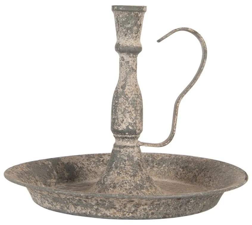 Šedý antik kovový svícen na úzkou svíčku Francio - Ø 23*19 cm