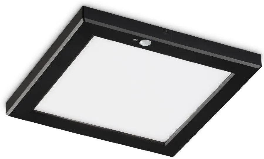 Stropní světlo ideal lux aura pl přisazené led svítidlo s pir senzorem 4000k 22 cm hranaté, černé