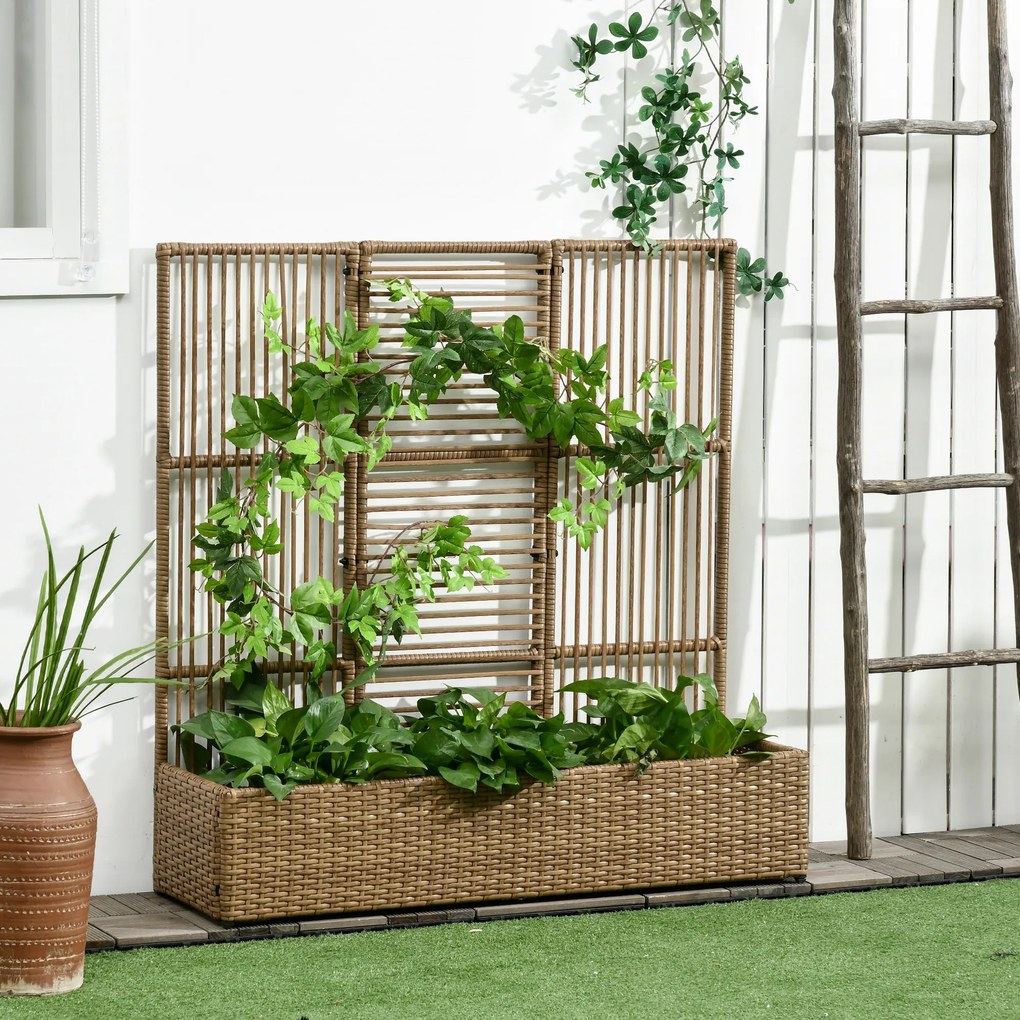 Outsunny polyratanový vyvýšený záhon s mříží, truhlík na květiny 103 x 29 cm, ideální pro zahradu a balkon, odolný proti povětrnostním vlivům a dekor…
