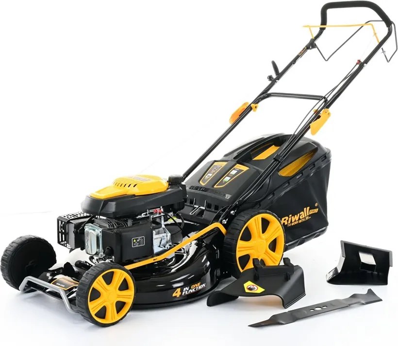 Benzínová sekačka na trávu Riwall PRO RPM 5355 4v1 s pojezdem