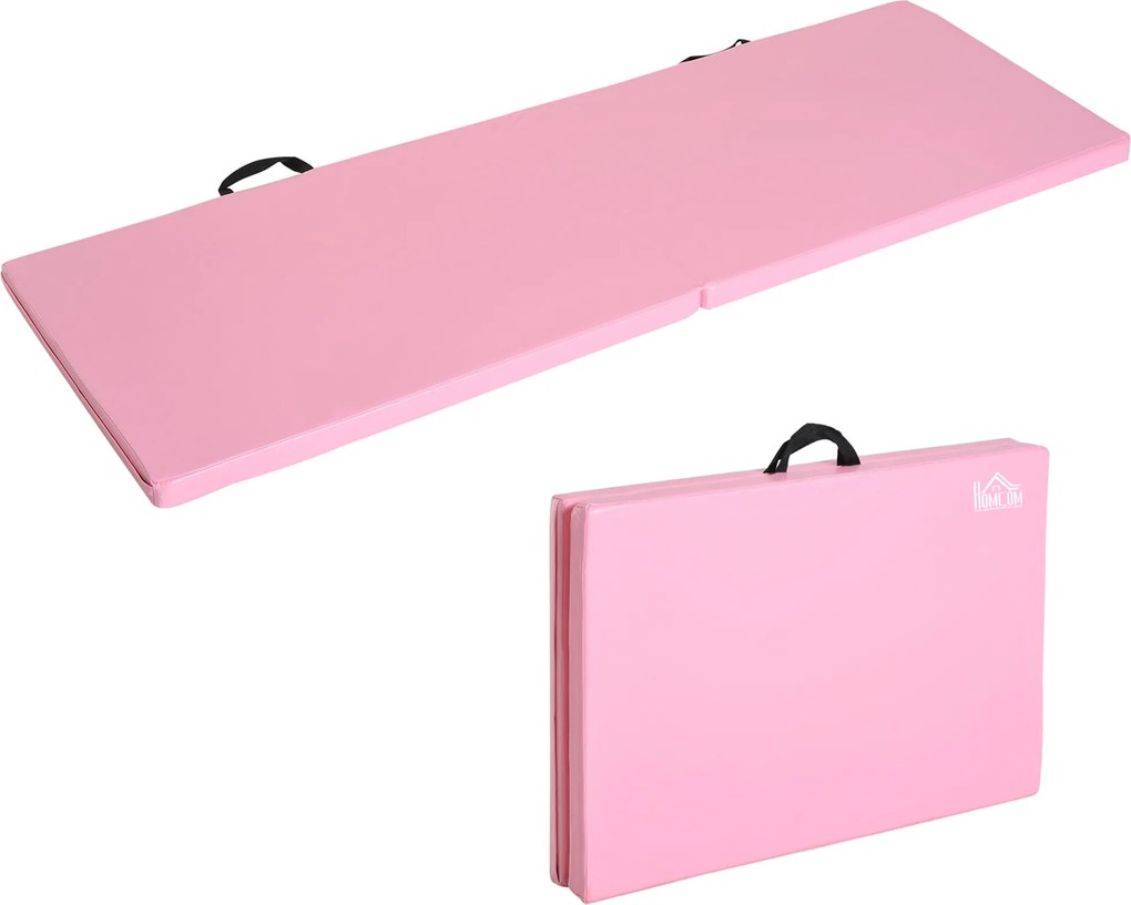HOMCOM Skládací Cvičební Podložka pro Gymnastiku, Jógu a Pilates 180L x 60W x 5H cm Růžová