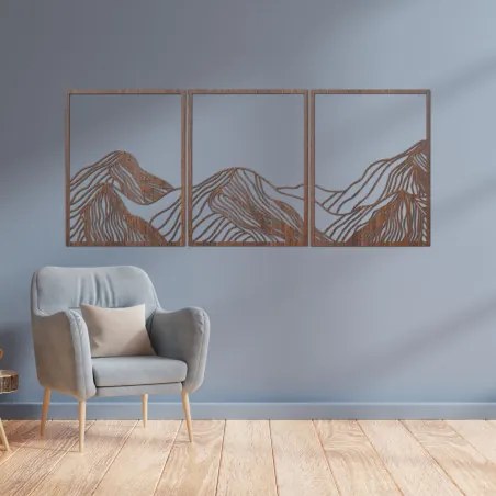 Třídílný dřevěný obraz Hory, Moderní 3D dekorace na zeď | SENTOP HDF0478