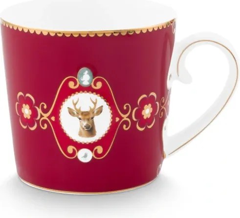 Pip Studio Love Birds hrnek s jelenem 165ml, tmavě červený (Porcelánový hrnek Love Birds s motivem jelena)
