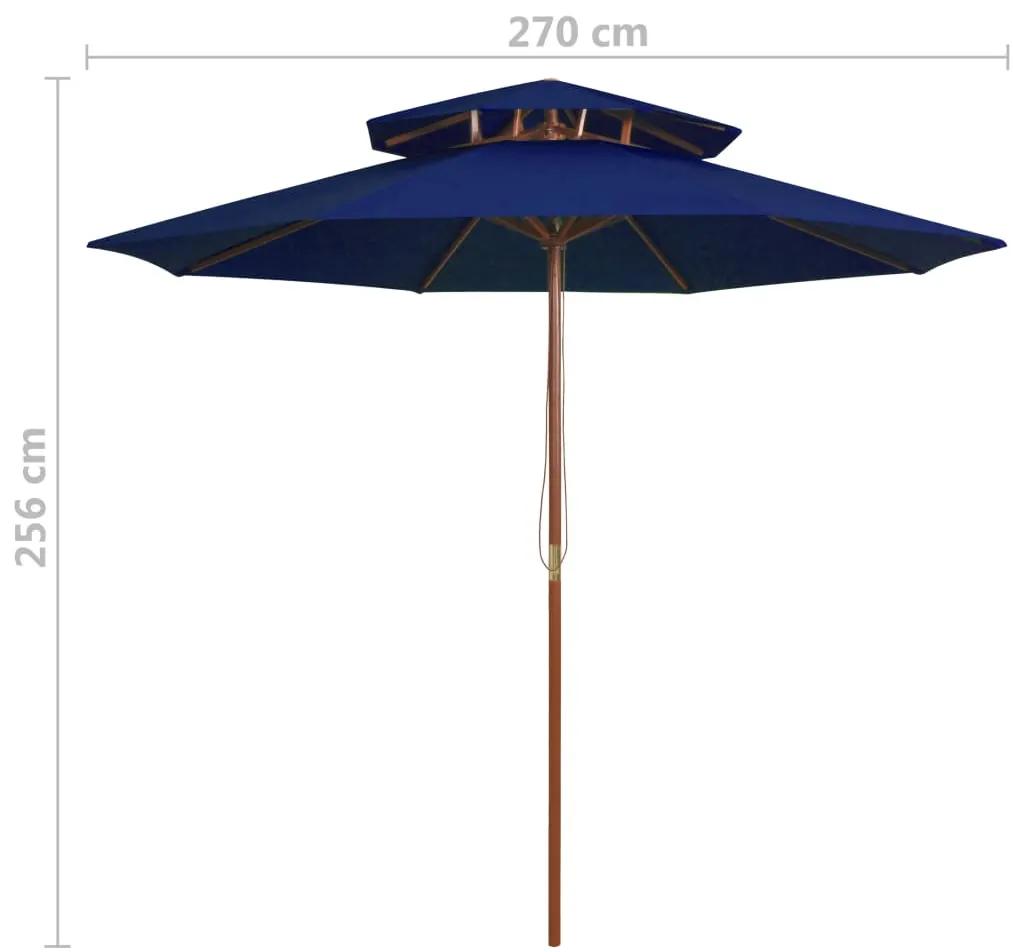 Dvoupatrový slunečník s dřevěnou tyčí modrý 270 cm,  313767