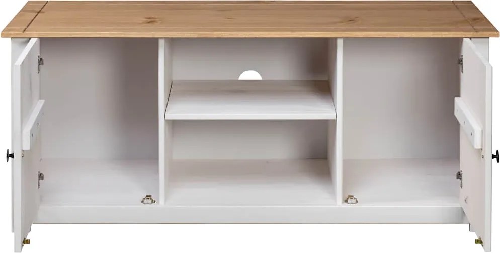 TV skříňka bílá 120 x 40 x 50 cm masivní borovice řada Panama 282672