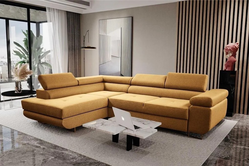 ANTEX MALIBU rozkládací sedací souprava s úložným prostorem žlutá 277 x 70-89 x 203 cm