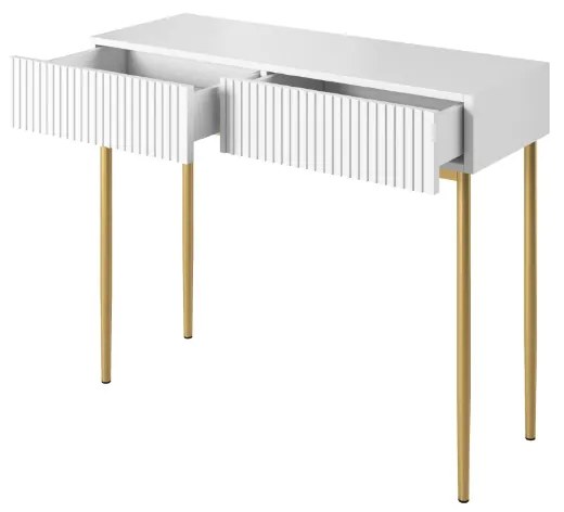 Toaletní/konzolový stolek Nicole 100 cm - bílý mat / zlaté nožky