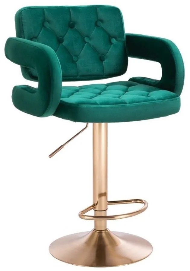 LuxuryForm DESIGN Barová židle ADRIA VELUR na zlaté kulaté podstavě - zelená