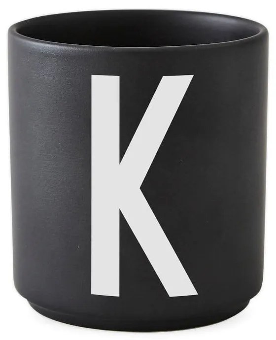 Černý porcelánový hrnek Design Letters Alphabet K, 250 ml