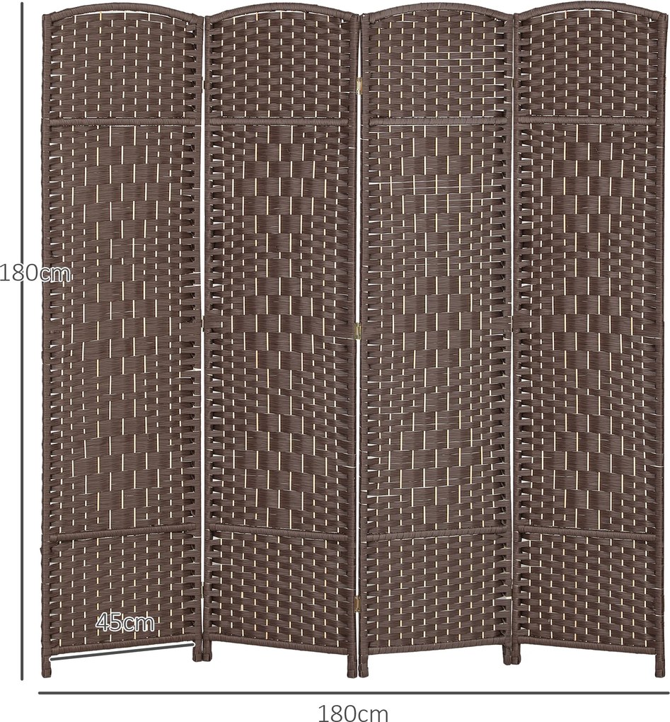 HOMCOM vnitřní paraván ze dřeva 4 panely skládací dělič prostoru pro obývací pokoj, ložnici 180 x 180 cm hnědá
