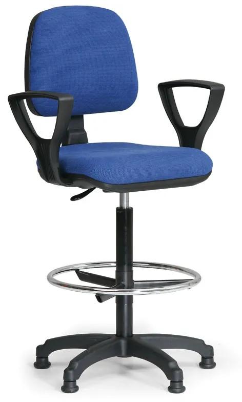 B2B Partner Zvýšená látková pracovní židle MILANO s područkami, opěrka nohou, kluzáky, modrá