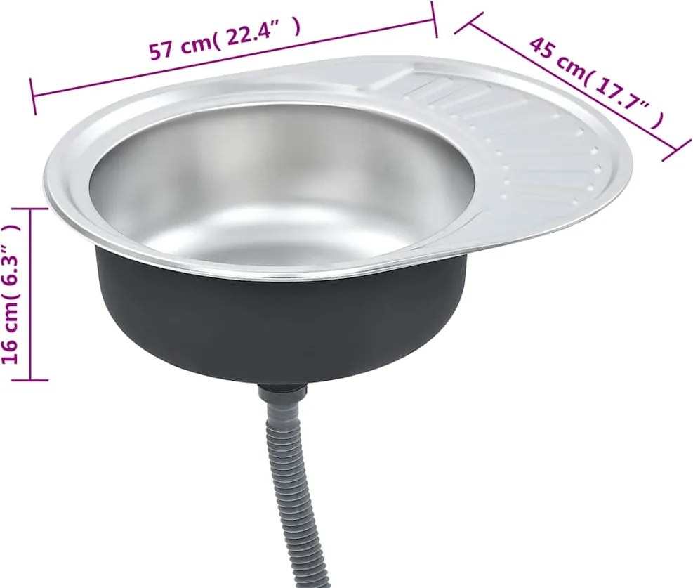 Kuchyňský dřez se sítkem a sifonem oválný nerezová ocel 145072
