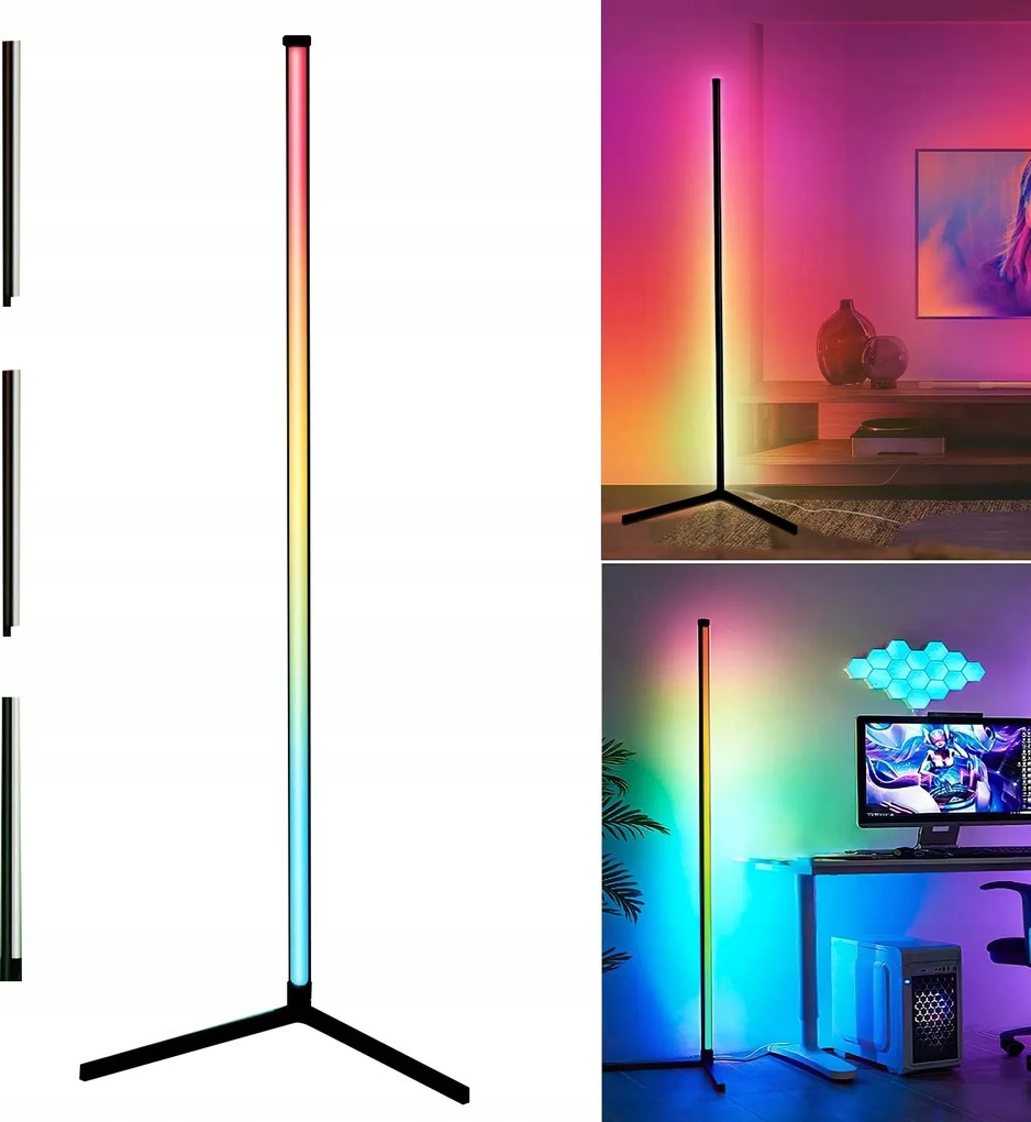 Stojací stojací podlahová lampa Rohová noční Rgb Duhový efekt 3D Dálkový Ovladač Aplikace