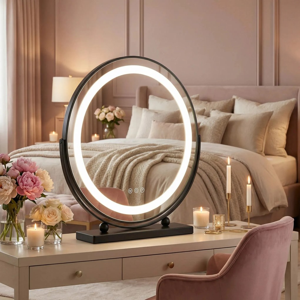 Rea Kosmetické zrcadlo ⌀40 cm s regulovatelným LED osvětlením HOM-12020 černé