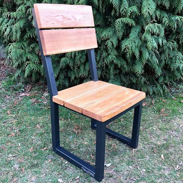 KULHÁNEK Zahradní židle s kovovou konstrukcí Odstín nátěru: lazura - pinia, Odstín podnože: černá s jemnou strukturou - JS RAL 9005