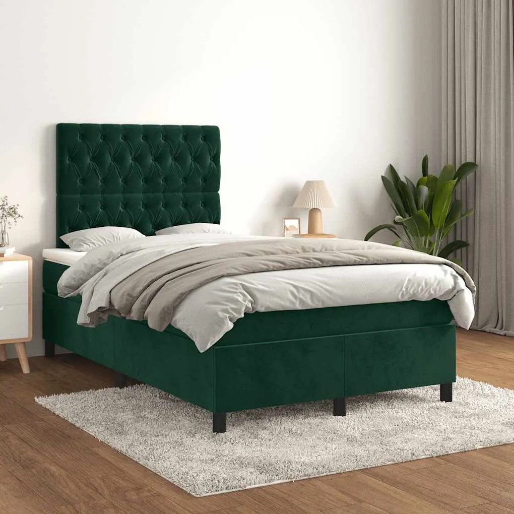 Box spring postel s matrací tmavě zelená 120x190 cm samet 3270016