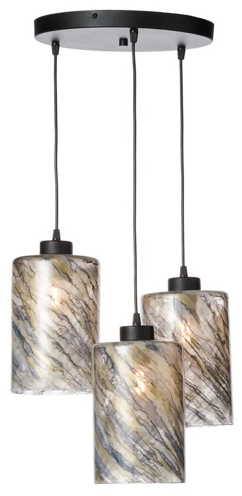 Light for home - Závěsné svítidlo 60566 "FLORENCE" s třemi skleněnými stínítky z foukaného skla., 3x60W, E27, Černá
