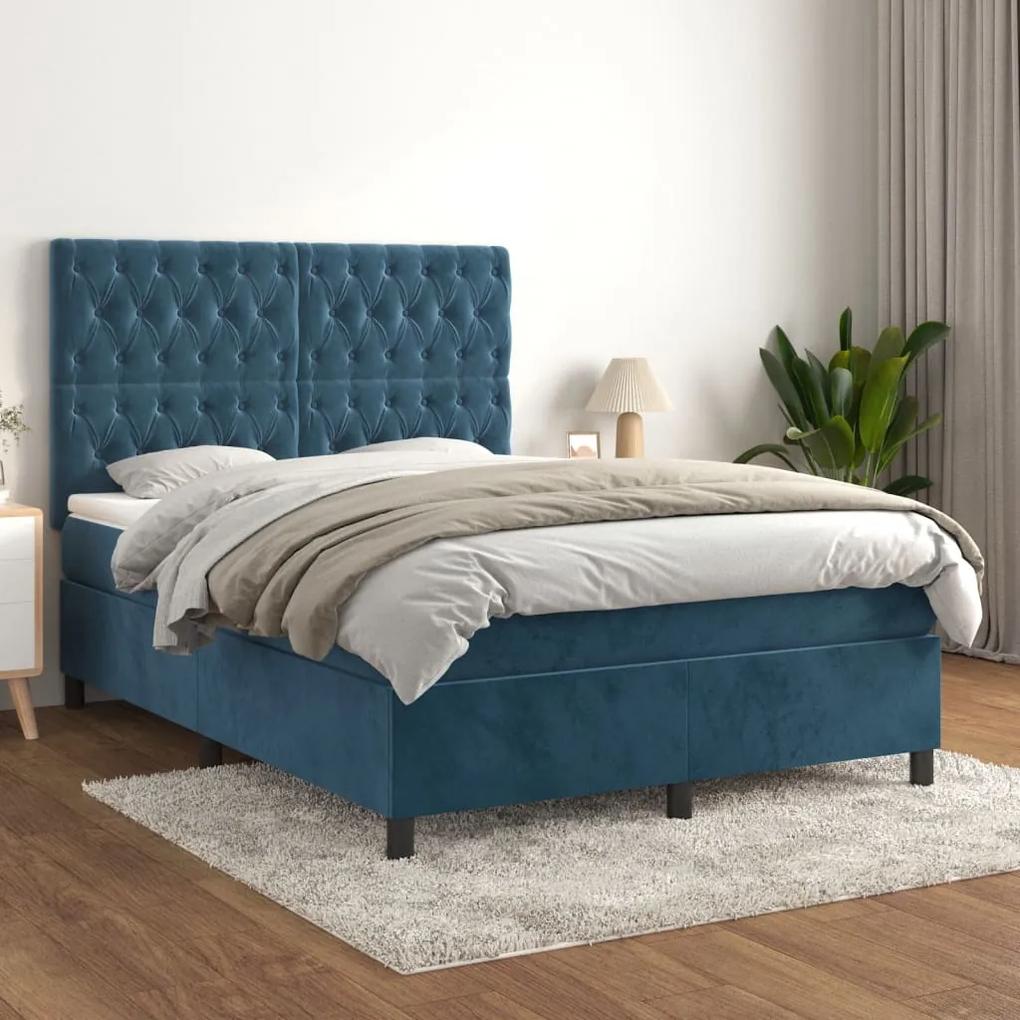 Box spring postel s matrací tmavě modrá 140x190 cm samet,  3143203