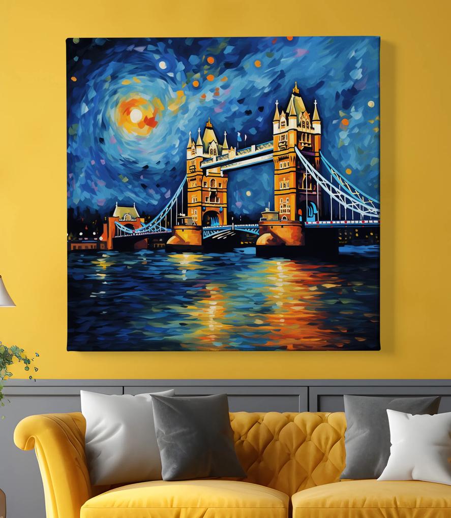 Obraz na plátně - Tower Bridge v Londýně v noci FeelHappy.cz Velikost obrazu: 100 x 100 cm