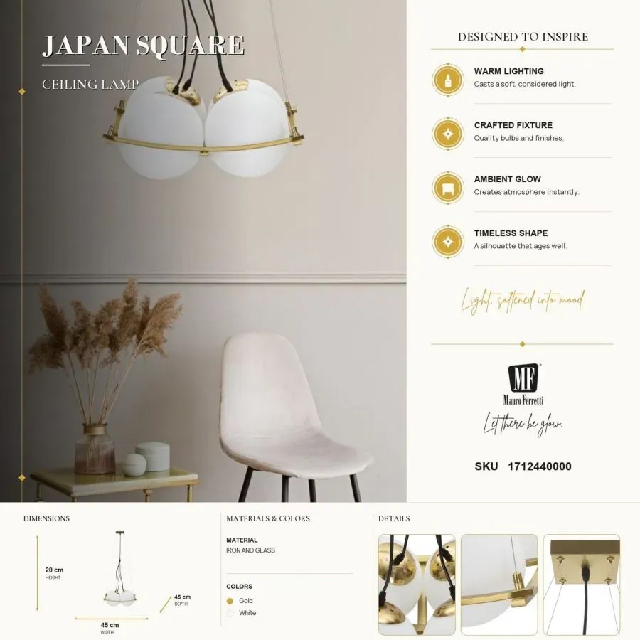 Závěsný lustr Japany 45 cm zlatý/bílý