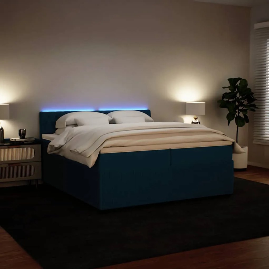 Box spring postel s matrací modrá 200 x 200 cm samet 3290140