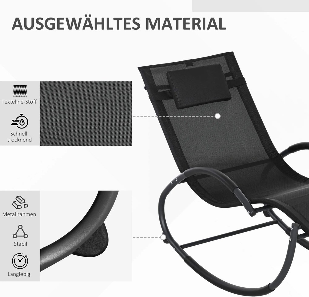 Houpací lehátko Outsunny Houpací křeslo s polštářem Zahradní lehátko 155 x 61 x 88 cm z textilenu v černé barvě pro venkovní relaxaci | Aosom.de